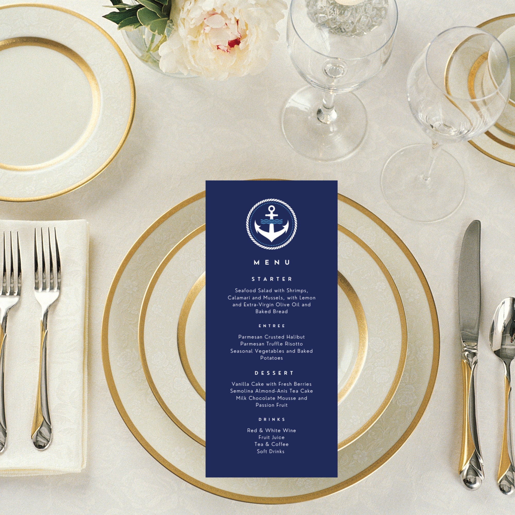 Blue Menu Nautical Menu Printable Menu Template Wedding Menu ...