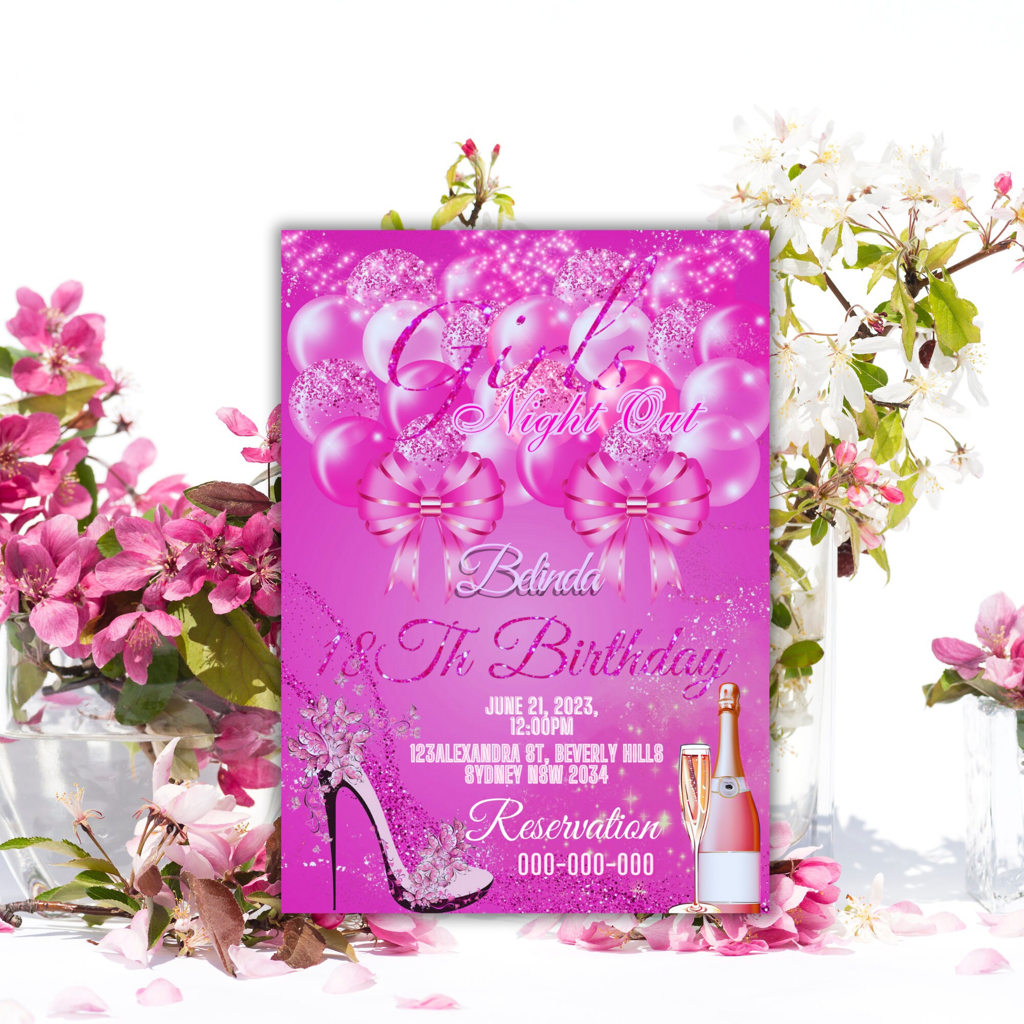 Sparkles Evite, Hot Pink Evite, Hot Pink Birthday Invitation, Any Age ...