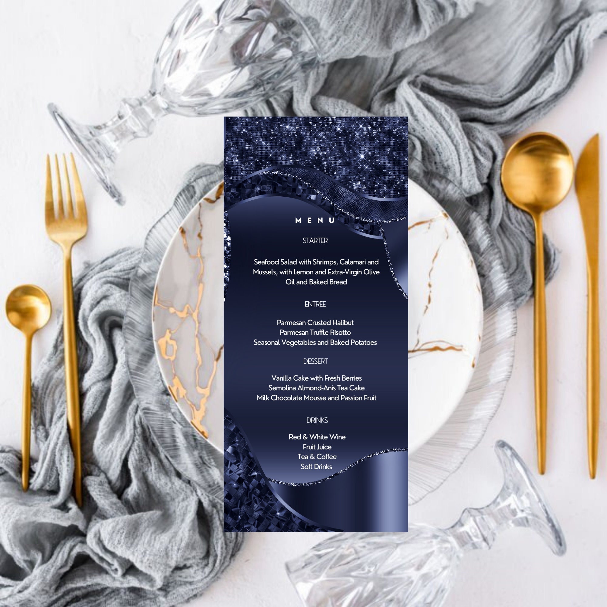 Navy Menu Cards Birthday Menu Template Event Menu Wedding Menu Template ...