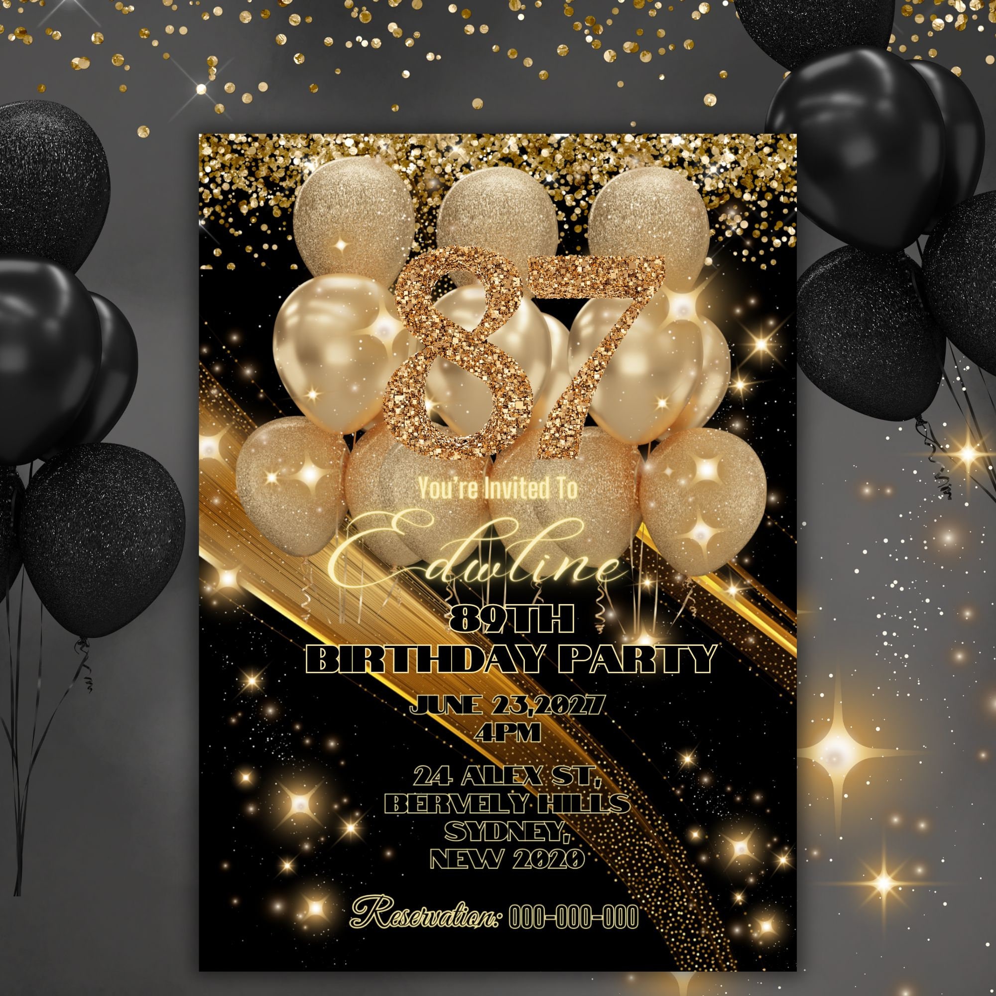 Printable 87th Birthday Invitations, Canva 87th Birthday Invitation ...