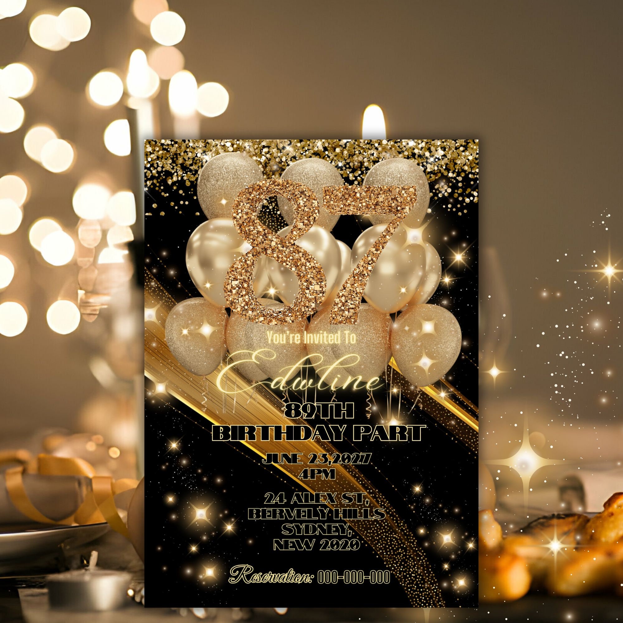 Printable 87th Birthday Invitations, Canva 87th Birthday Invitation ...