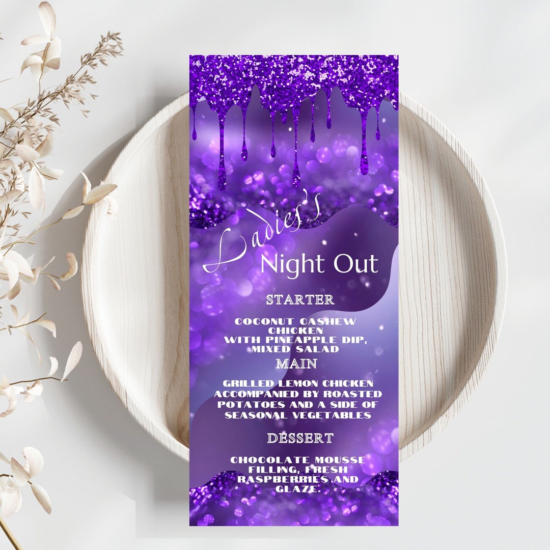 Ladies Night Menus, Event Menu Glitter Drip Menu, Birthday Menu ...