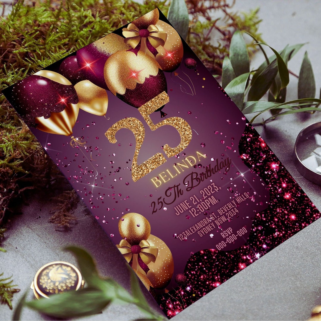 25th Birthday Invitation, 25th Birthday Invite, Printable 25th Birthday ...