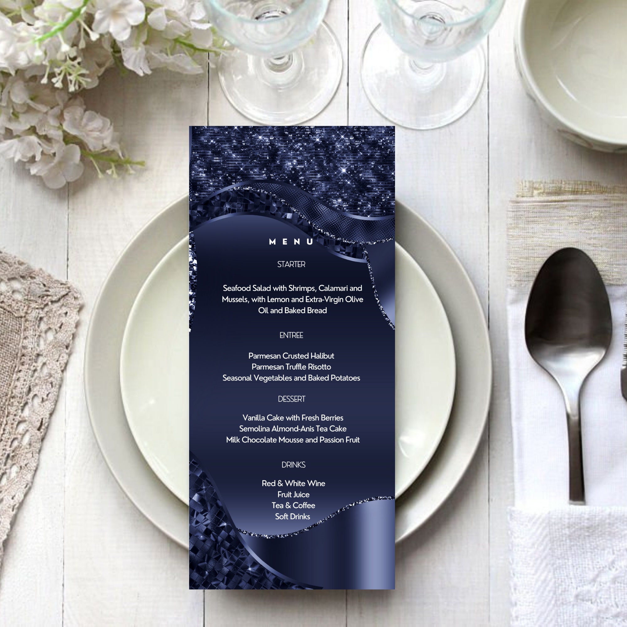 Navy Menu Cards Birthday Menu Template Event Menu Wedding Menu Template ...