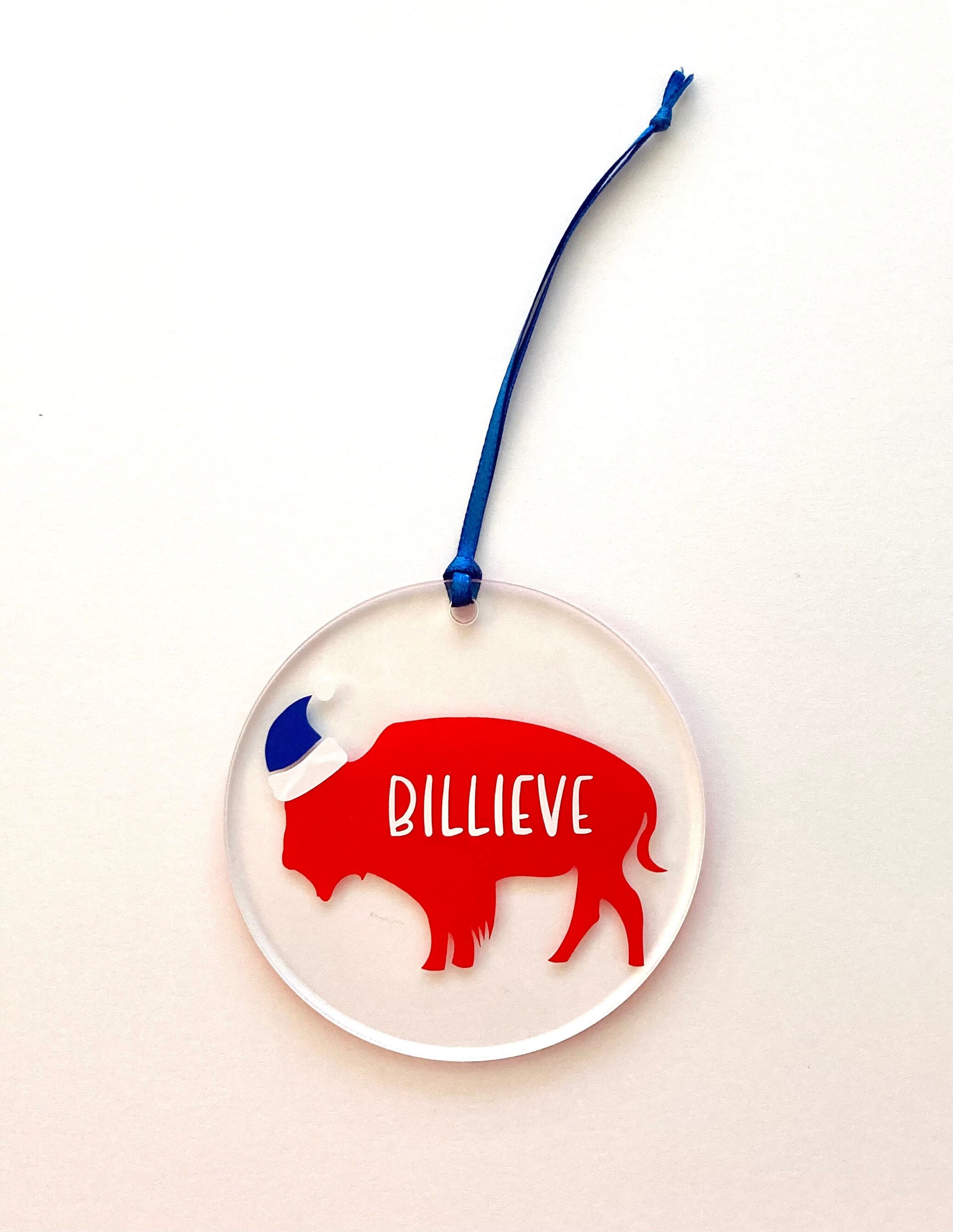 Red “billieve” 3 Inch Clear Acrylic Ornament | Buffalo Football | Bills ...
