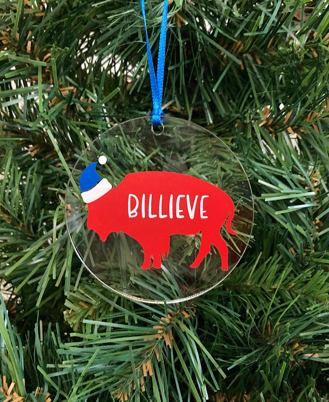 Red “billieve” 3 Inch Clear Acrylic Ornament | Buffalo Football | Bills ...