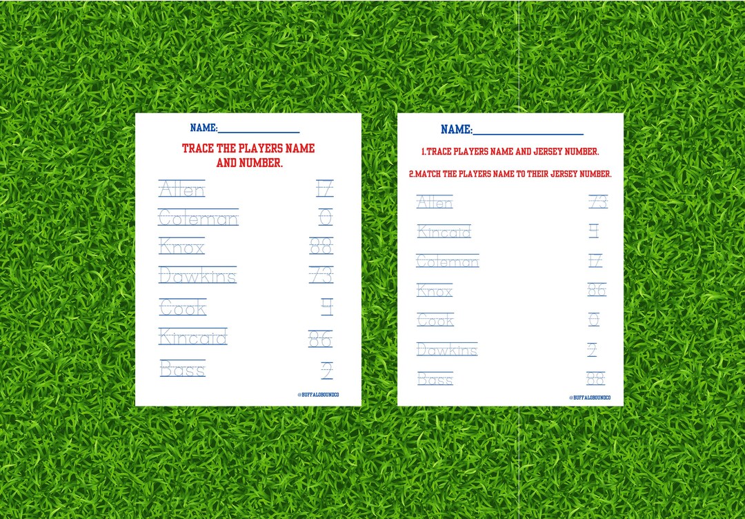 Set of 2 Buffalo Bills Player Inspired Trace & Match Printable ...