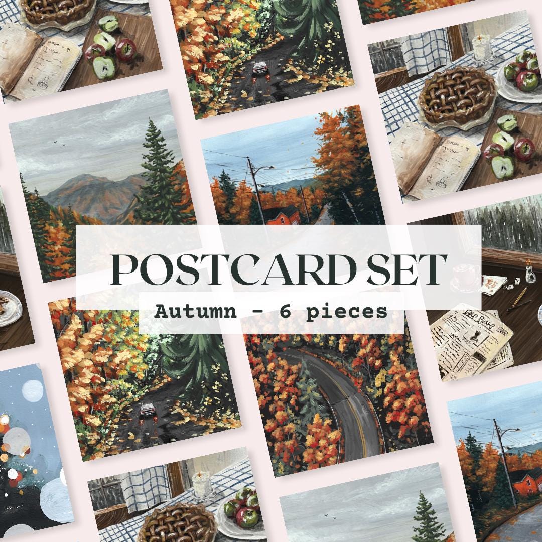 Autumn Postcards Art Prints Small Artwork Acrylic Fall Season - Etsy