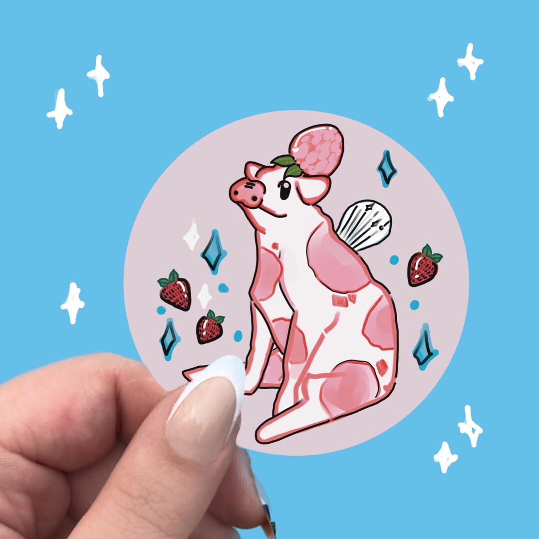 Strawberry Cow Fairycore Sticker Waterproof Cottagecore Fantasy ...