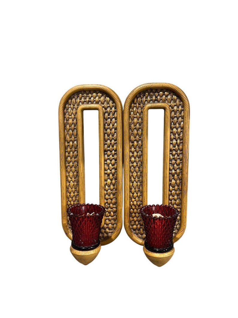 VTG Homco Syroco Faux Wicker Rattan Wall Sconces Candle Holder 4186 USA ...