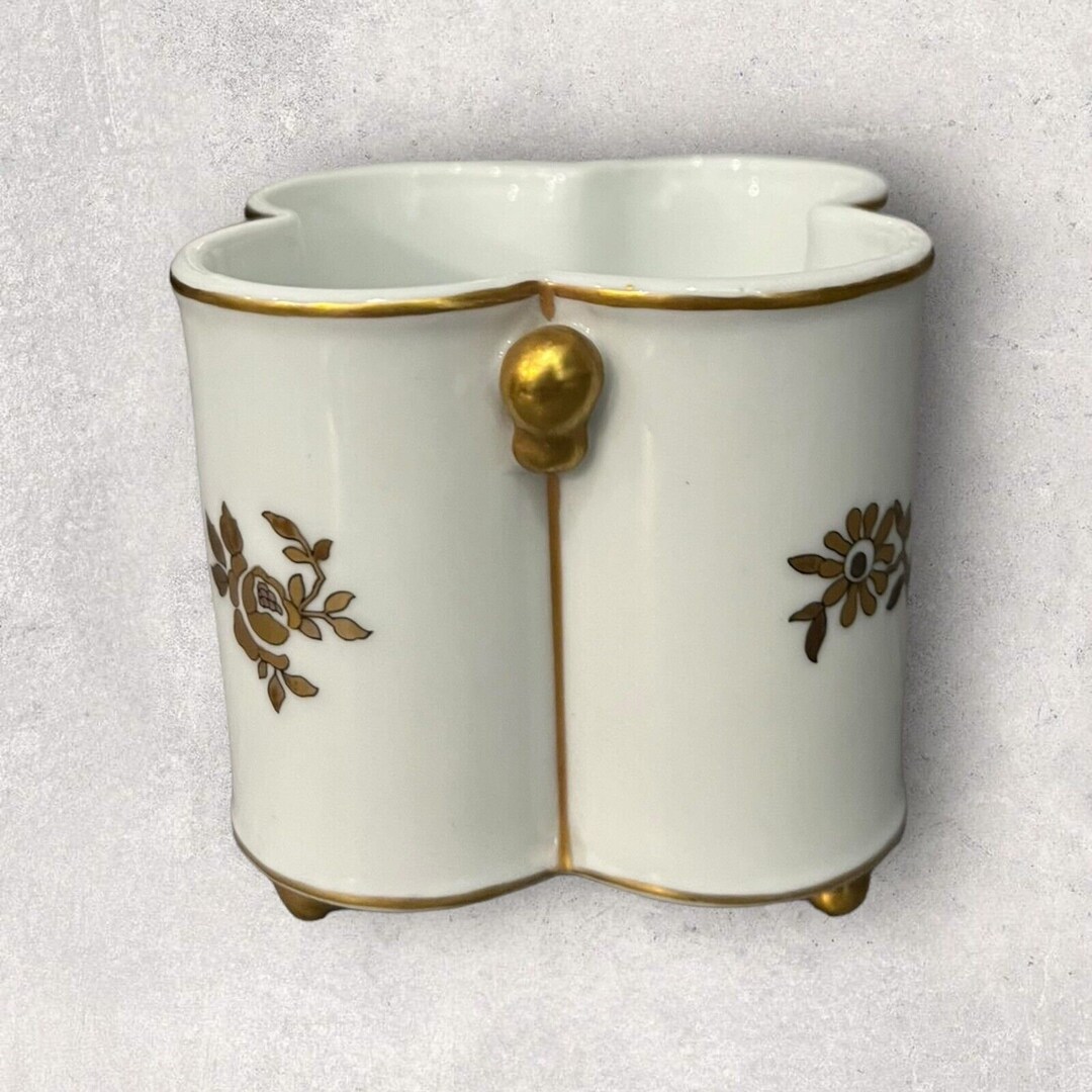 VA Vista Alegre Portugal White & Gold Footed Trinket Dish Vase Vintage ...