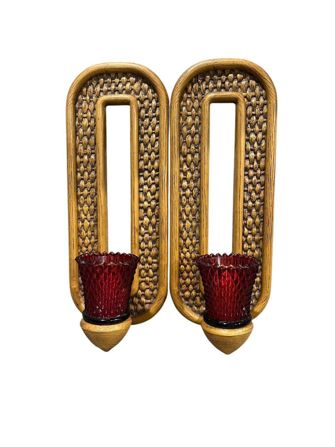 VTG Homco Syroco Faux Wicker Rattan Wall Sconces Candle Holder 4186 USA ...