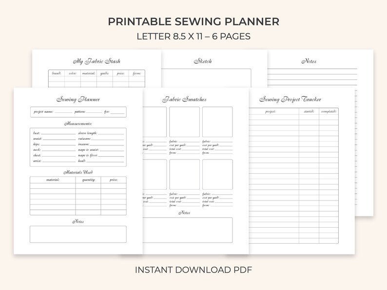 Printable Sewing Planner Instant Download PDF Journal Costume - Etsy