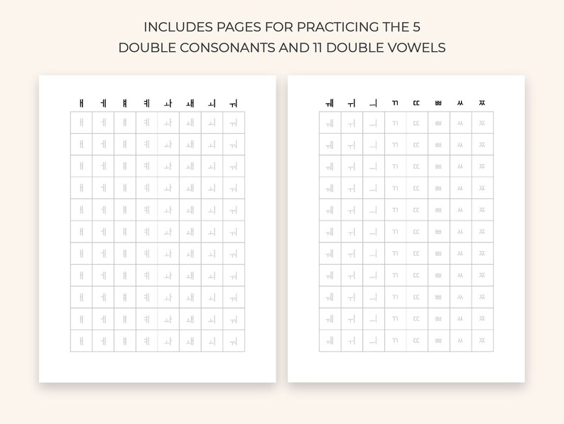 Korean Double Consonants and Vowel Combinations Printable Worksheets ...