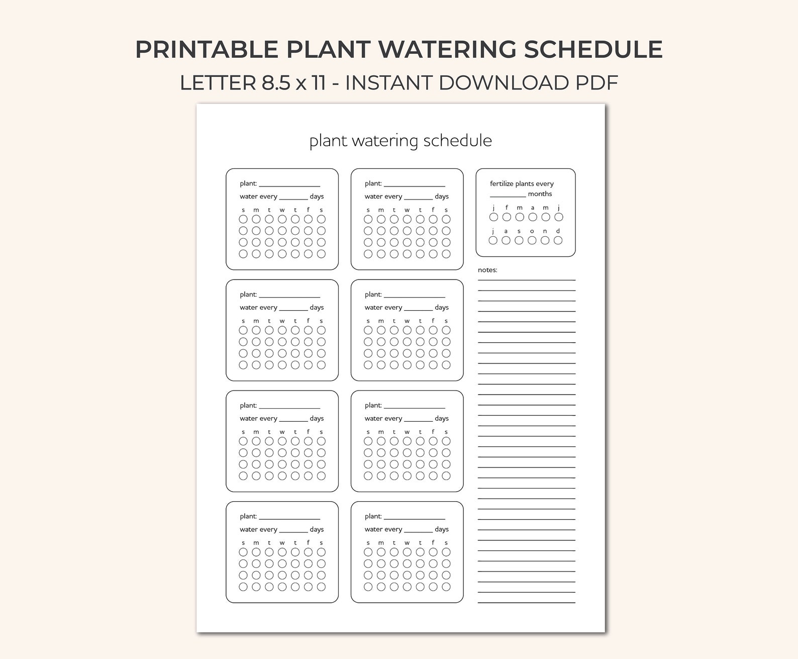 Printable Plant Watering Schedule Planner Instant Download PDF Potted ...