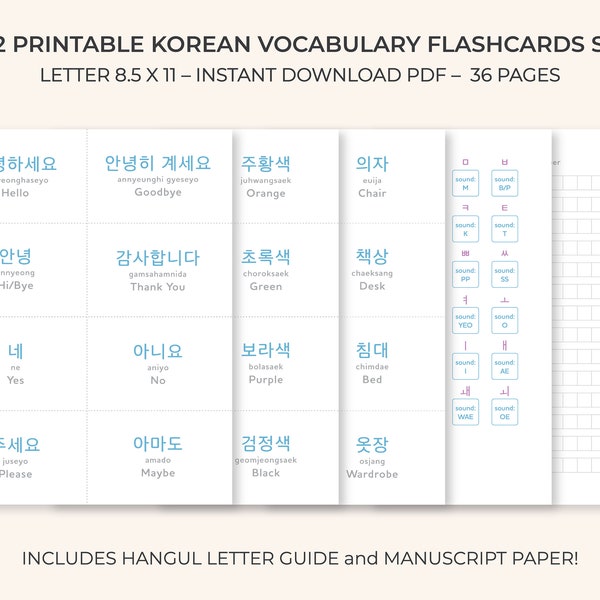 Korean Flashcards - Etsy