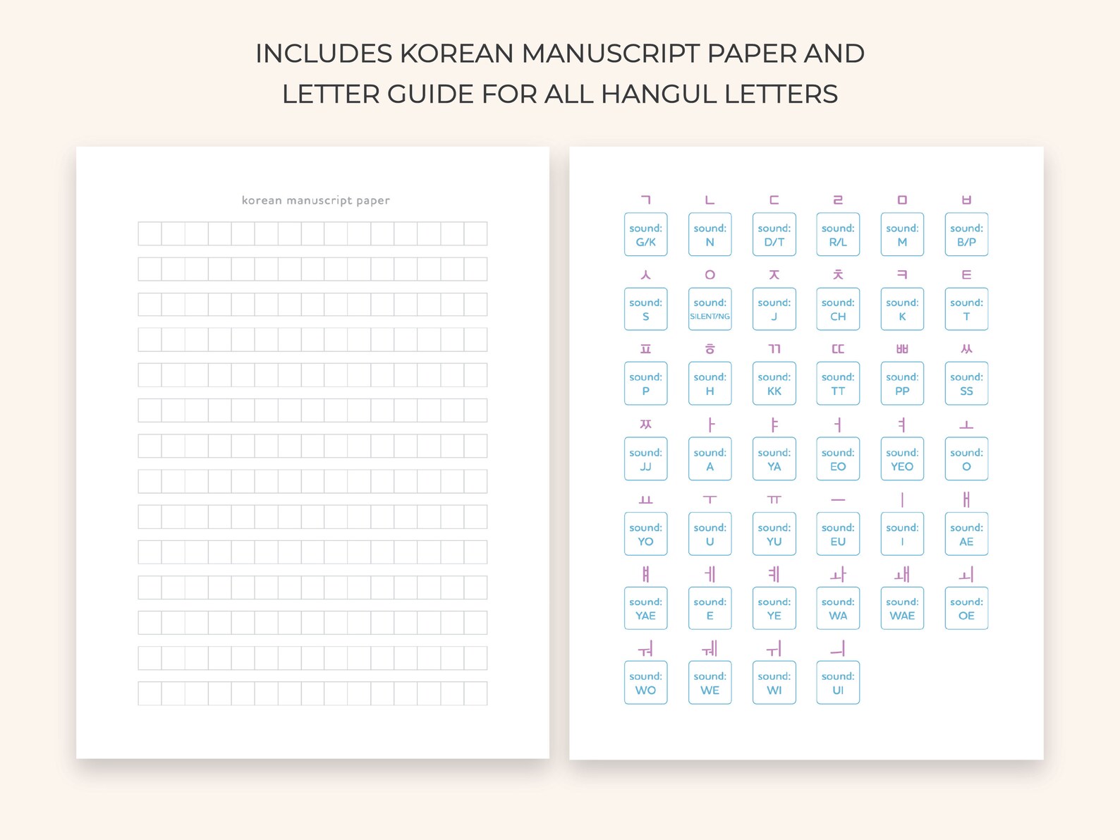 Korean Double Consonants and Vowel Combinations Printable Worksheets ...