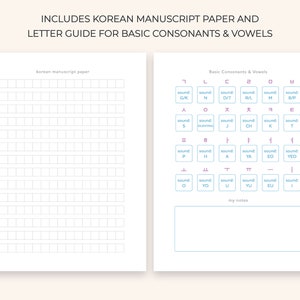 Korean Hangul Alphabet Practice Worksheets Study Guide Basic Consonants ...