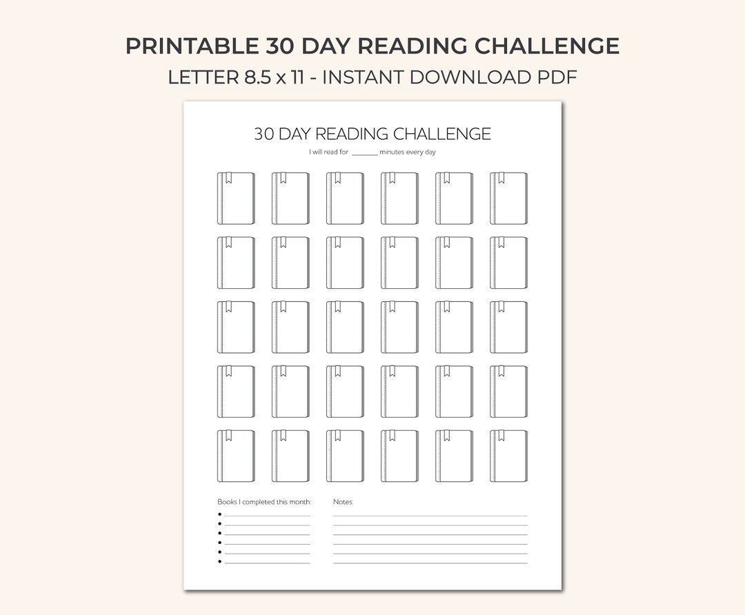 30 Day Reading Challenge Printable Book Goals Monthly Planner Instant ...