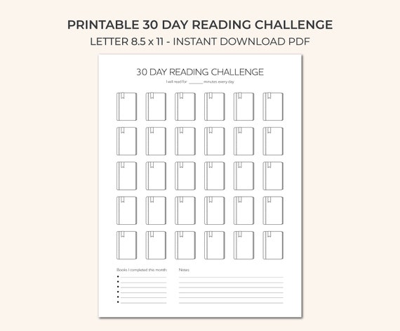 30 Day Reading Challenge Printable Book Goals Monthly Planner - Etsy