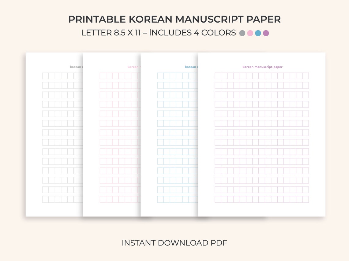 Printable Korean Manuscript Paper Template Grid Guide Alphabet ...