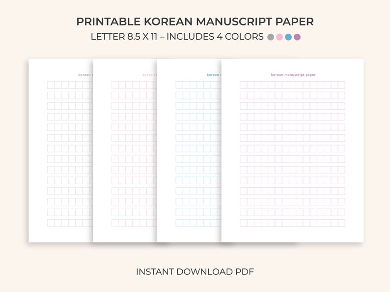 Printable Korean Manuscript Paper Template Grid Guide Alphabet ...