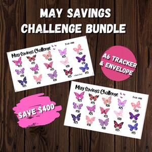May Savings Challenge Bundle | Cash Envelope and Tracker | Butterfly ...