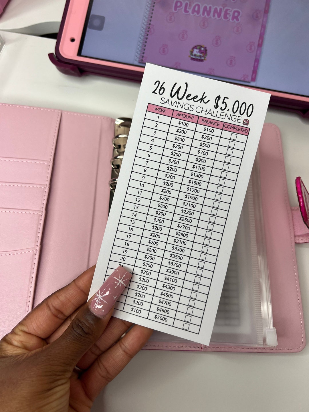 26 Week Savings Challenge | USD 5000 | Mini Tracker for Cash Budgeting ...