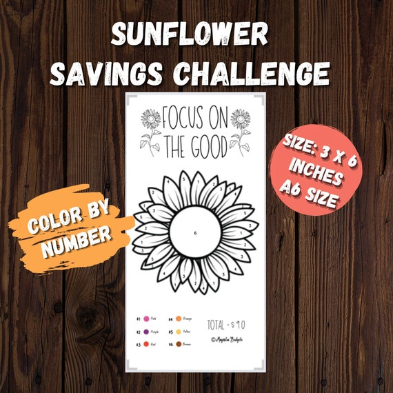 Sunflower Savings Challenge Color by Number Savings - Etsy