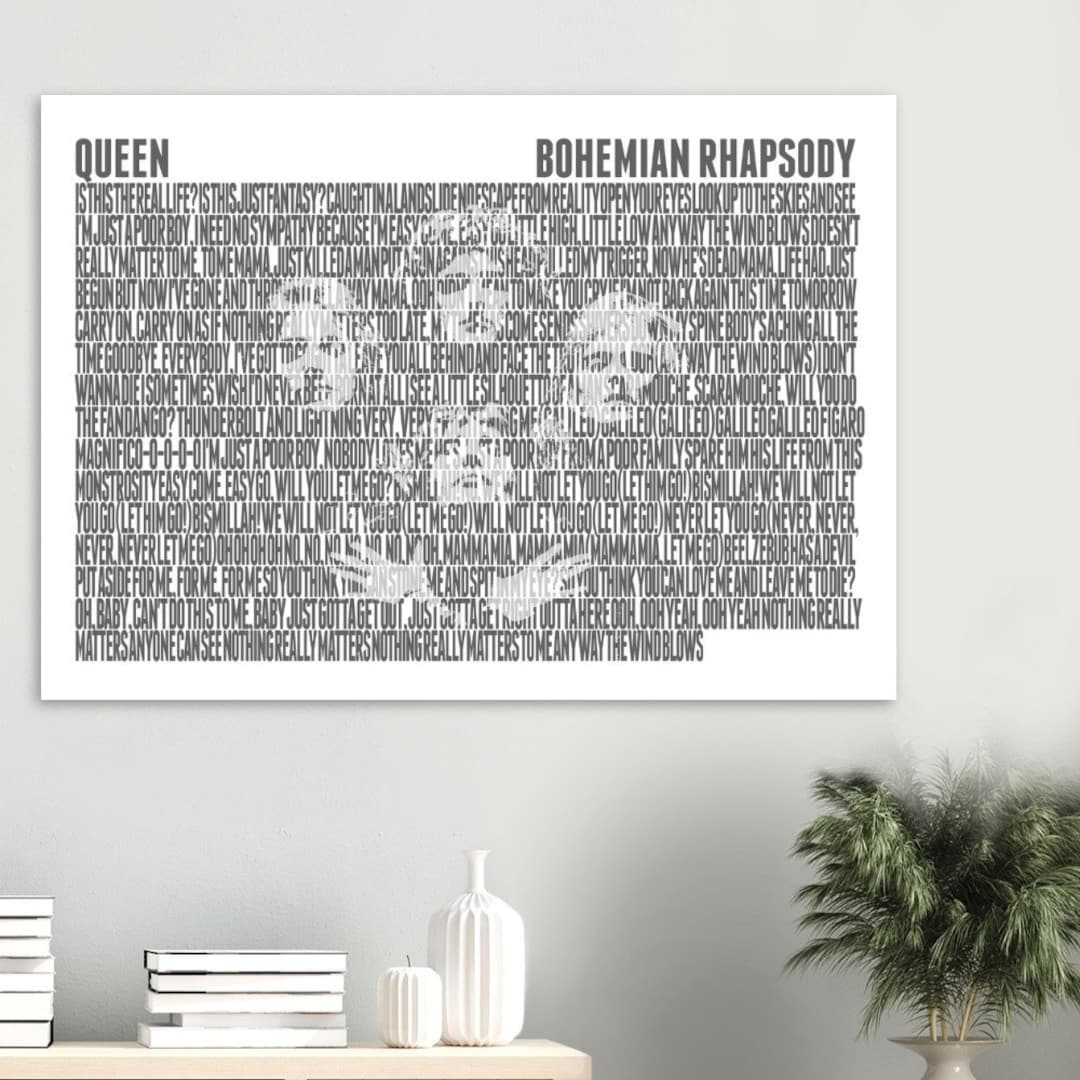Queen Bohemian Rhapsody Full Lyrics Typography Artwork premium Matte ...