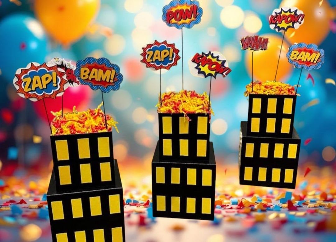 3 City Inspired Centerpieces – Superhero City Theme Party Decor – Comic ...