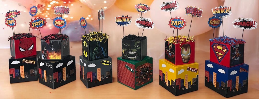 Set of 3 Superhero Centerpieces | Superhero Birthday Party Decorations ...