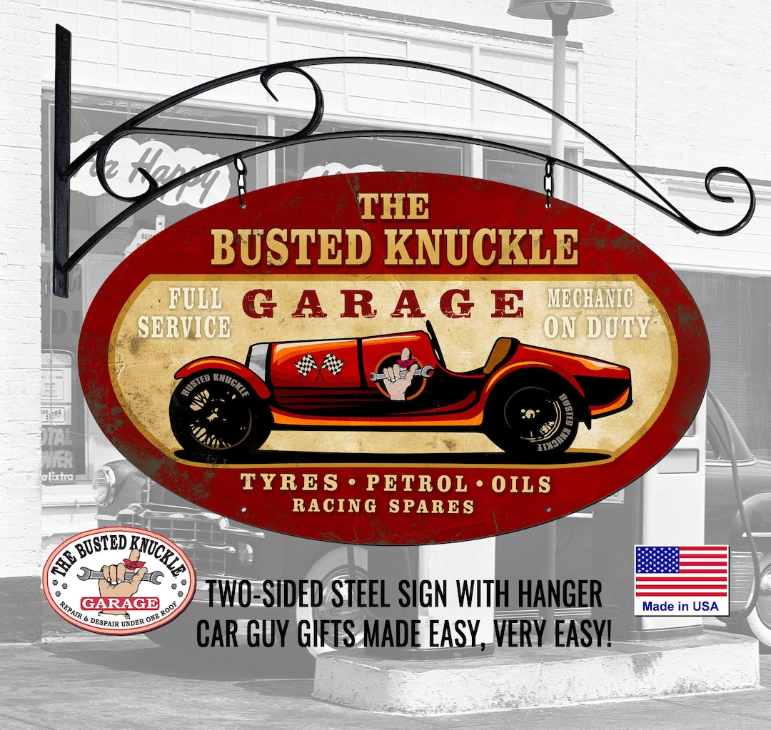 Gift for Auto Mechanic Carguy Two-sided Hanging VINTAGE RACE CAR Garage ...