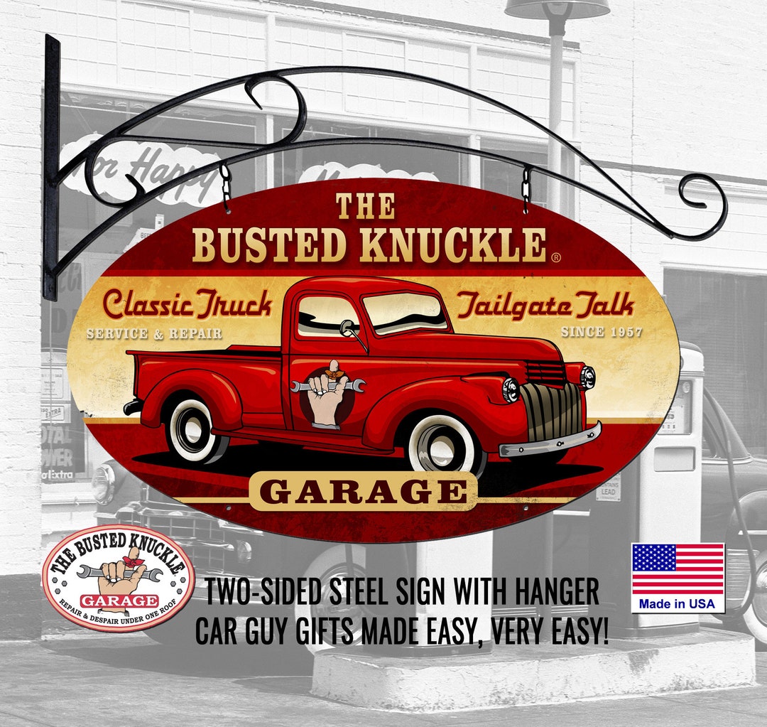 Busted Knuckle Garage Sign: Old Red Truck, Two-sided Steel - Etsy