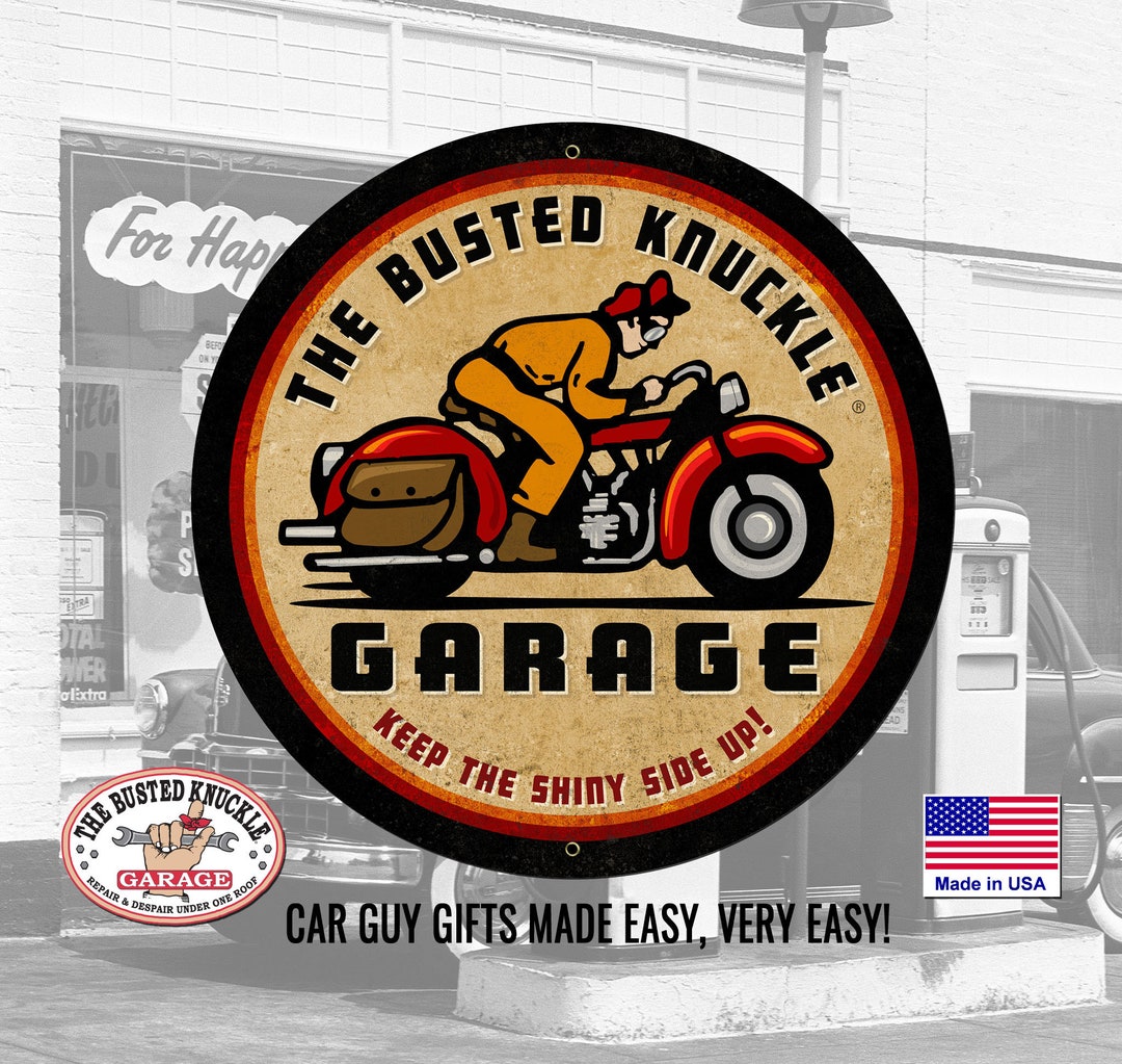 Busted Knuckle Garage Sign: Large Round Metal Motorcycle Art - Etsy