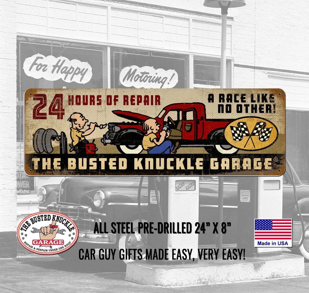 Busted Knuckle Garage Sign: Auto Mechanic Gift, Metal Shop Decor - Etsy