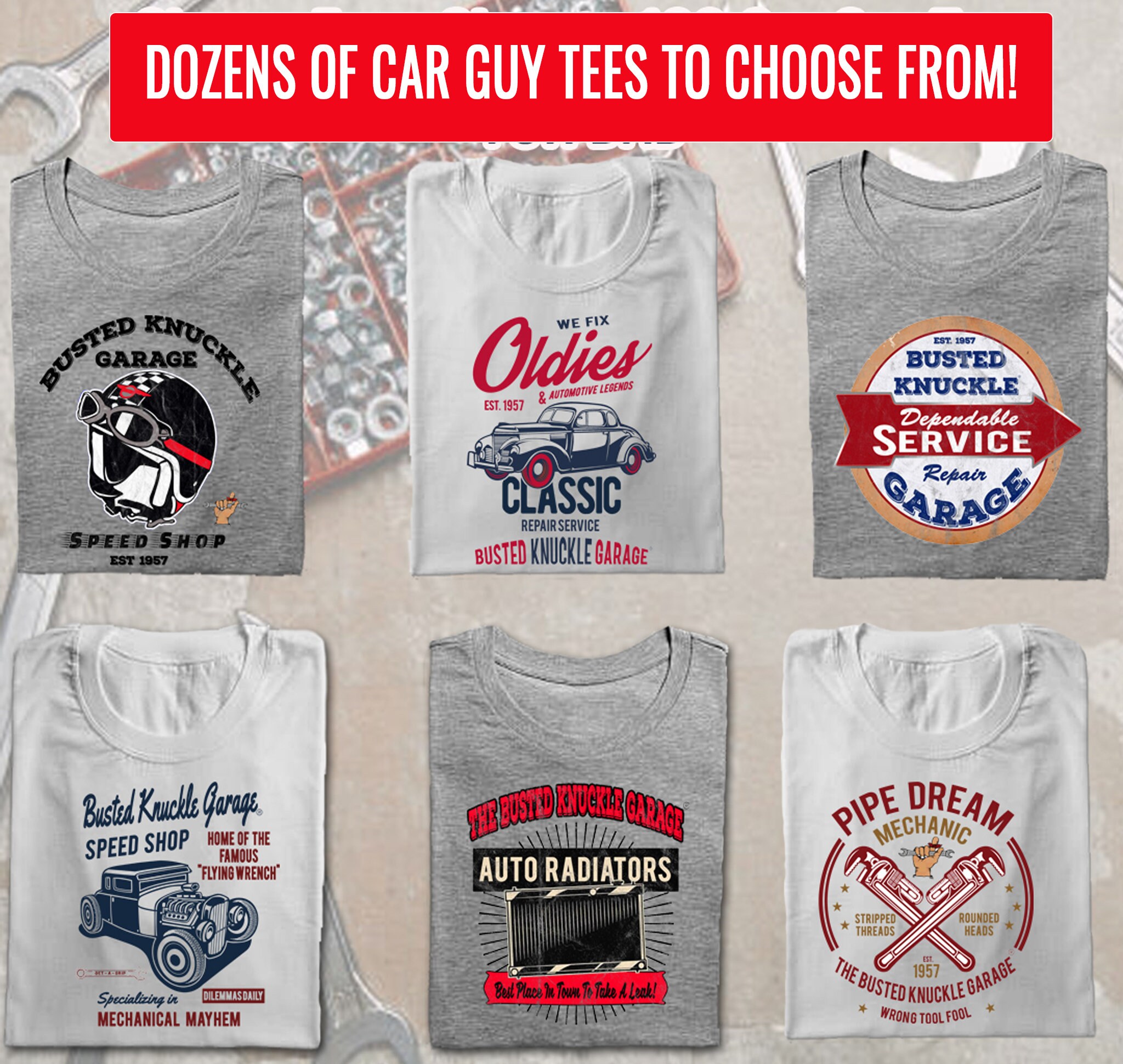 Carguy Mechanic Automotive Tire Shop T-shirt / Busted Knuckle Garage ...