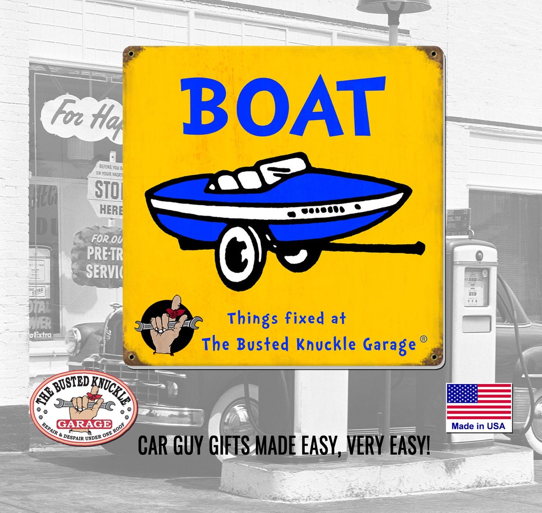 Gift for Auto Mechanic Kid's Metal MOTOR BOAT Sign by the Busted ...