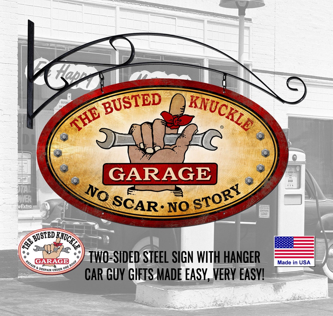 Gift for Auto Mechanic Carguy Two-sided Hanging BUSTED KNUCKLE Garage ...