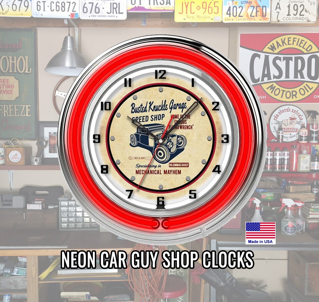 Gift for Auto Mechanic Carguy Automotive Neon Clock for Shop, Den or ...