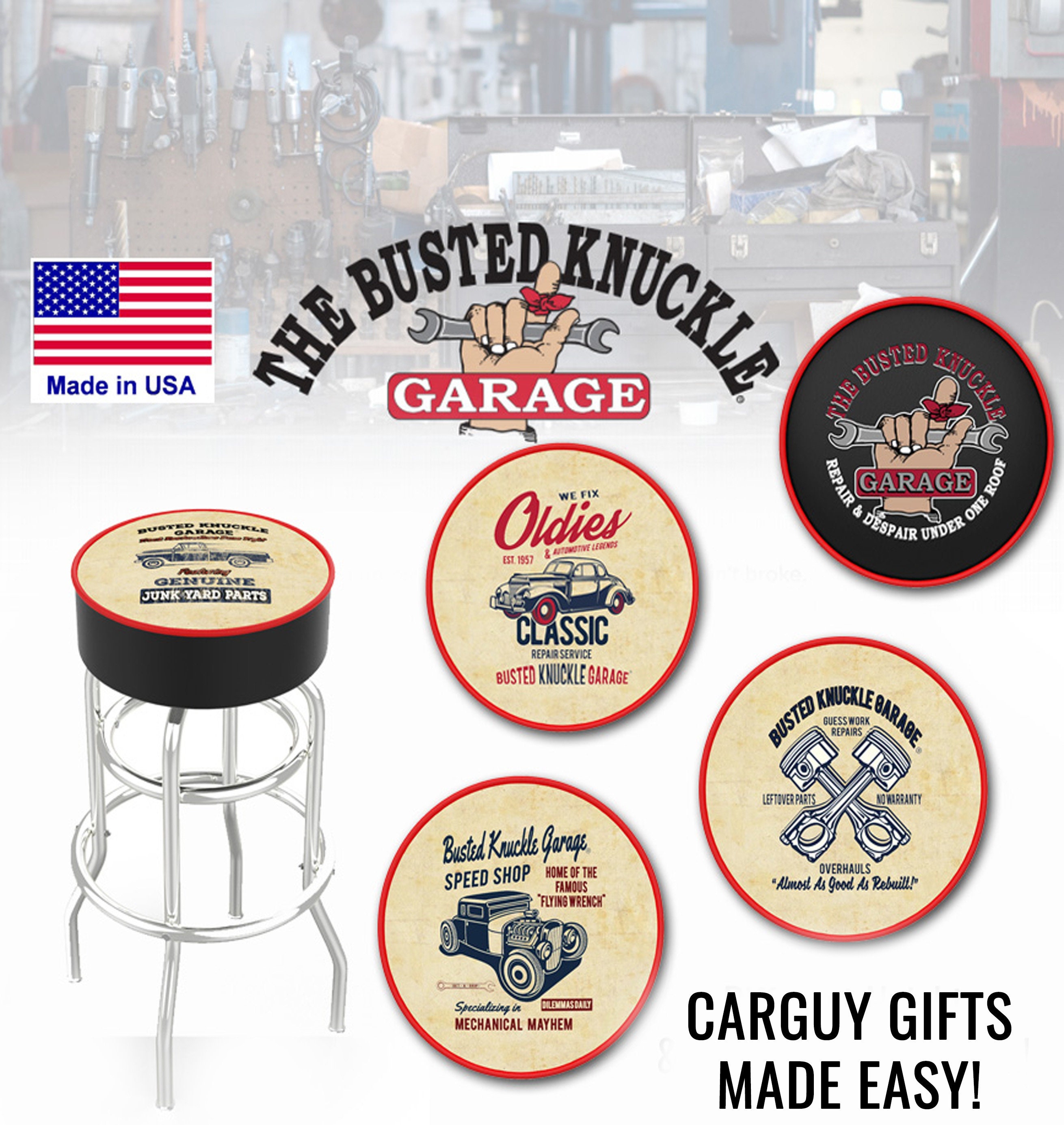 Gift for Auto Mechanic Carguy Work Shop Barstool / the Busted Knuckle ...