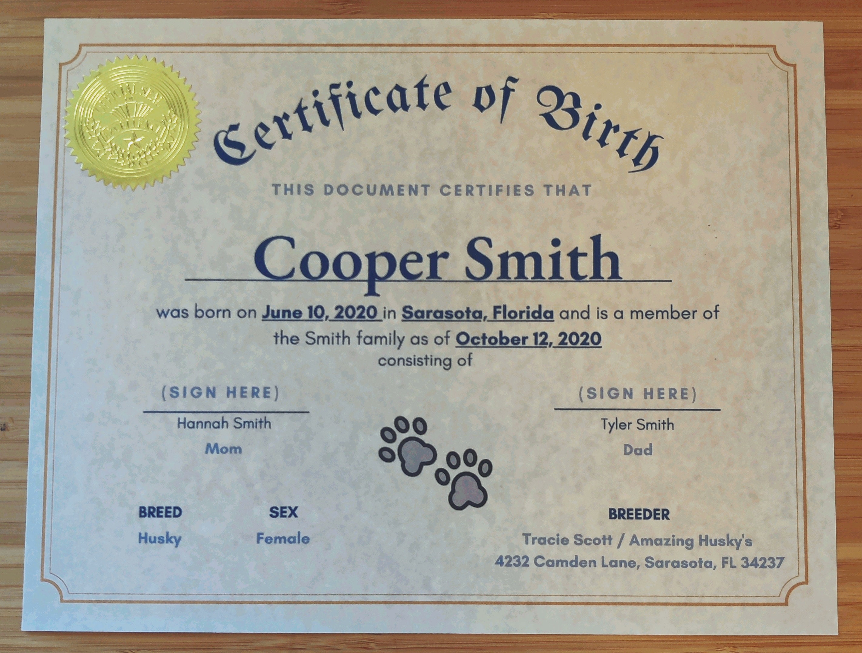 Acta de nacimiento del perro - Etsy España