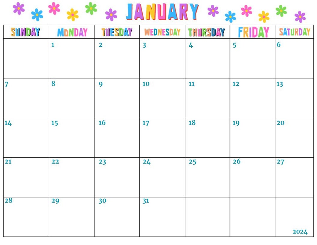 Colorful 2024 Blank Calendar Template - Etsy Canada