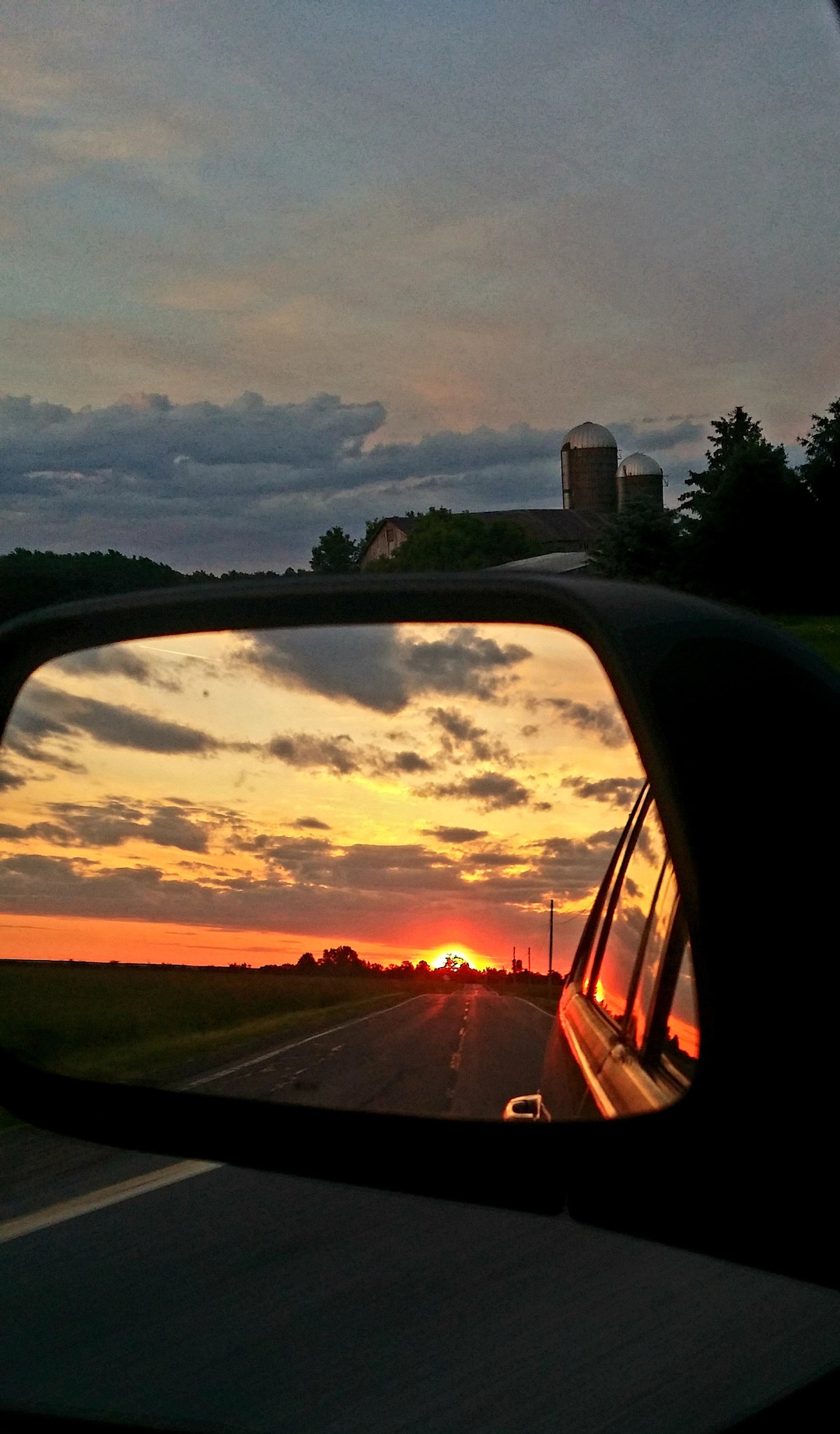 Looking Back, Rearview Mirror Photo, Sunset Photo, Farm Photo, Sunset ...