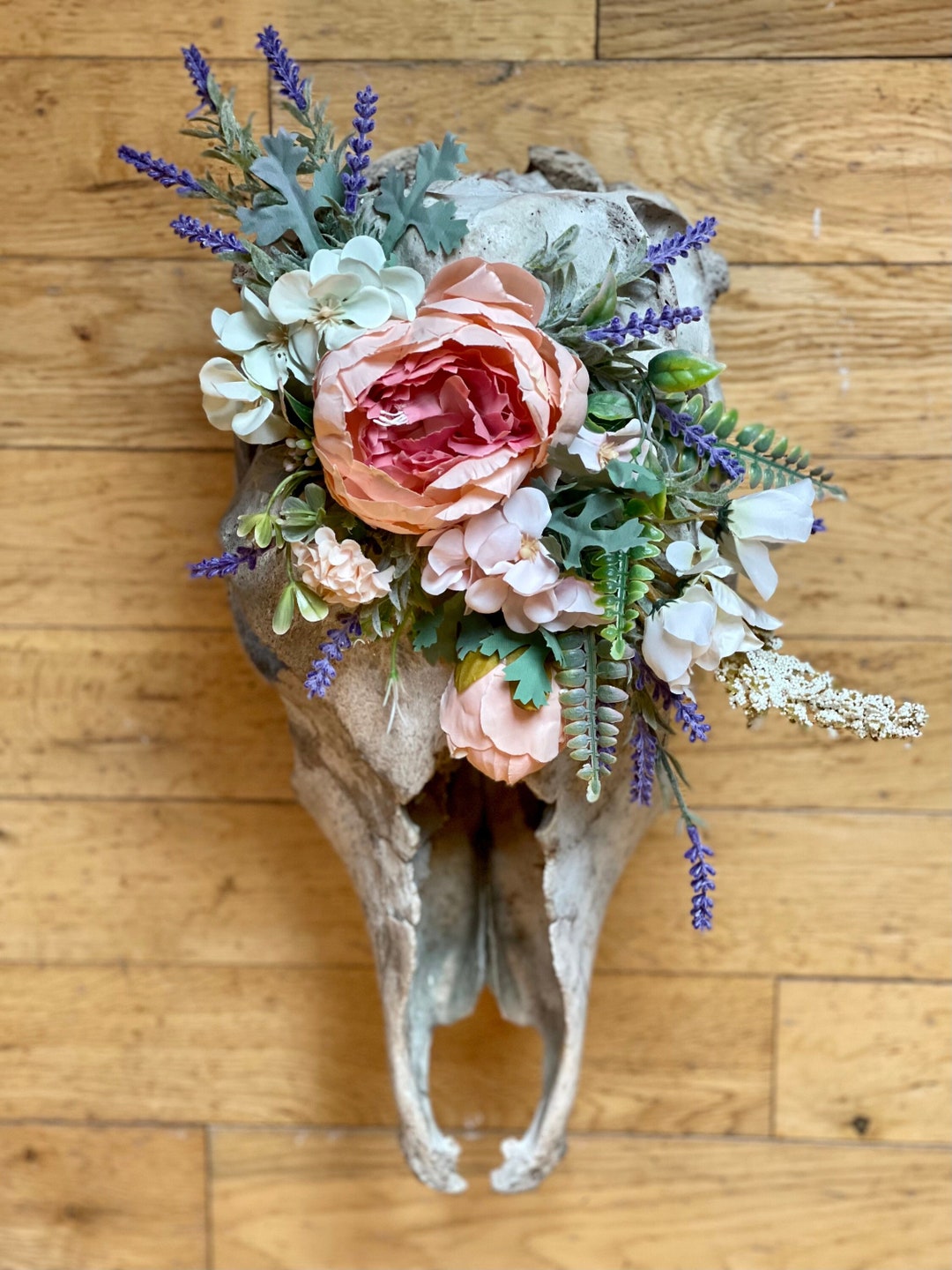 Pink Floral Cow Skull - Etsy