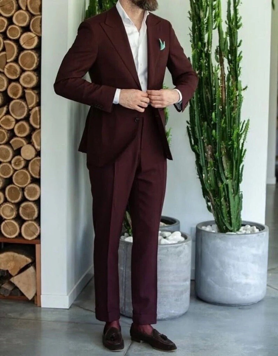 SUIT FOR MEN, Maroon 2 Piece Suit-wedding Suit for Groom & Groomsmen ...