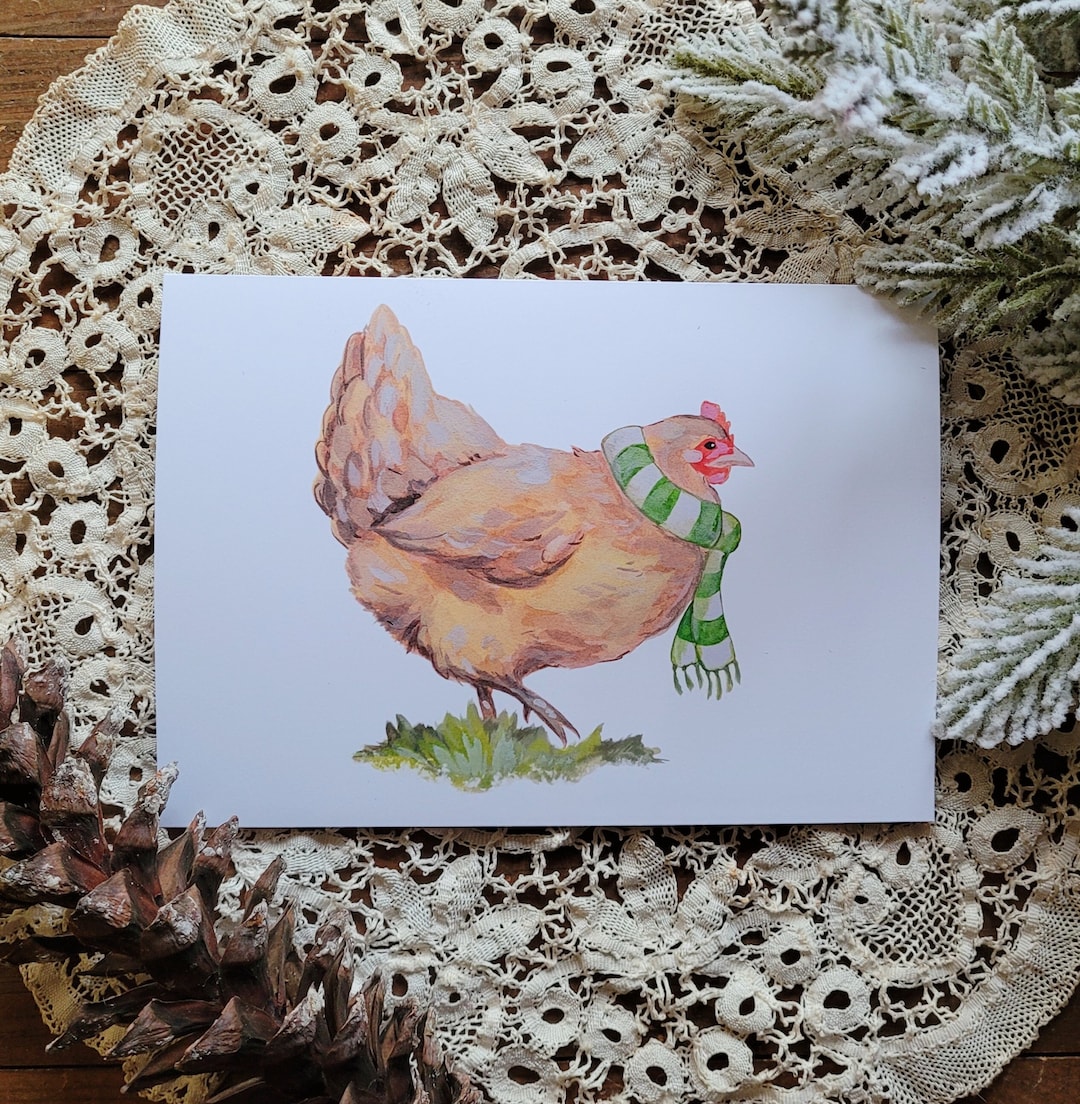 Handmade Chicken Christmas Card, Farmhouse Holiday Card - Etsy