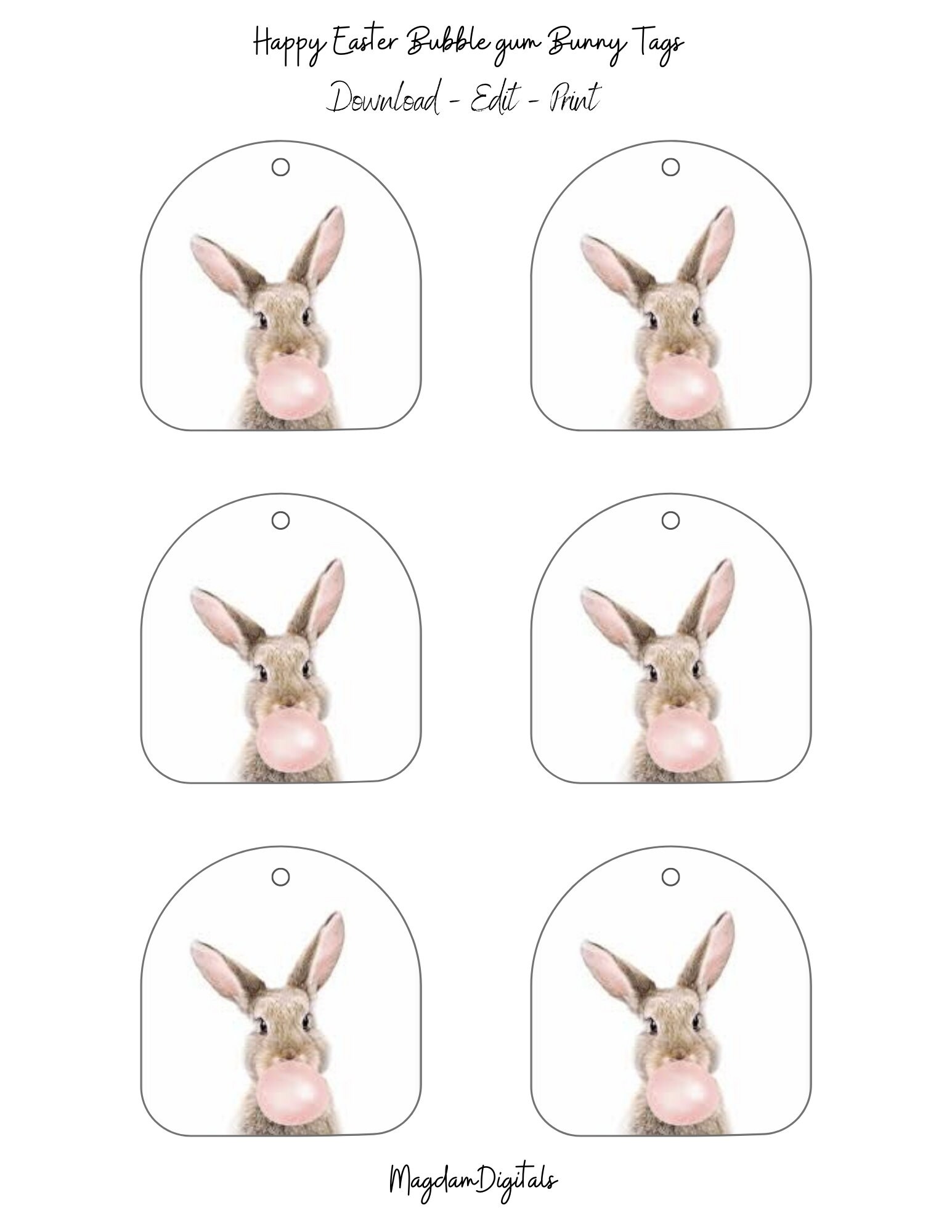 Printable Bunny Tags Easter Bunny Bunny Theme Easter Tags Cards ...