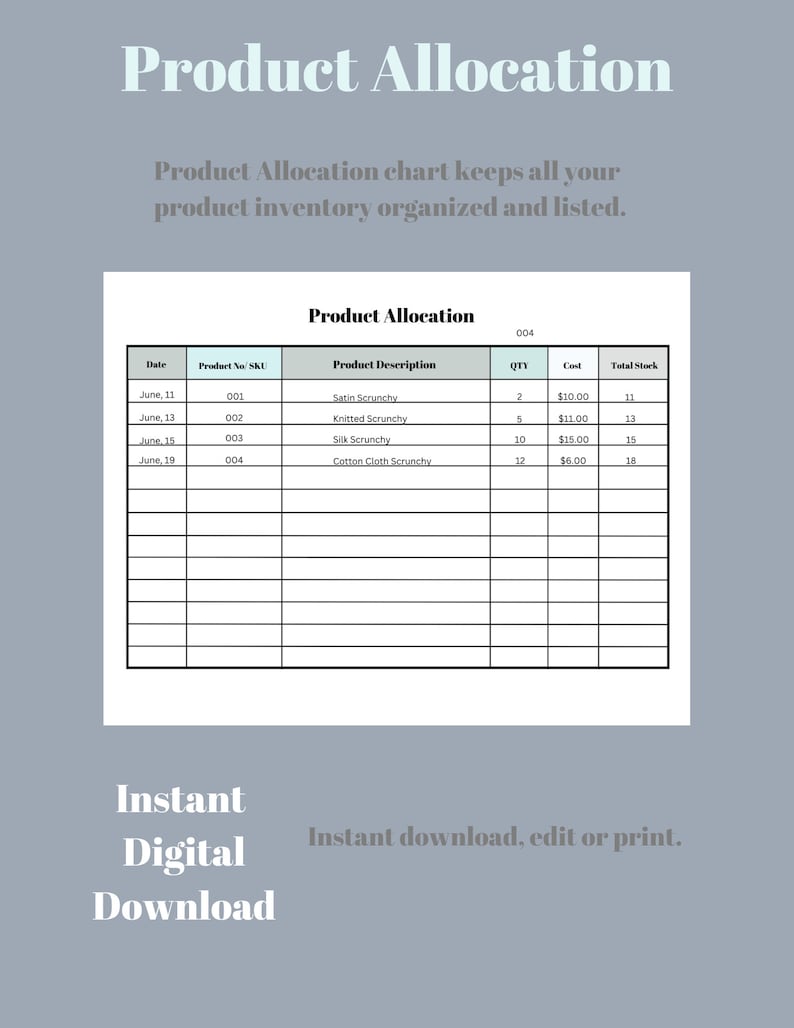 Business Product Allocation Chart Inventory List Organize List Simple ...