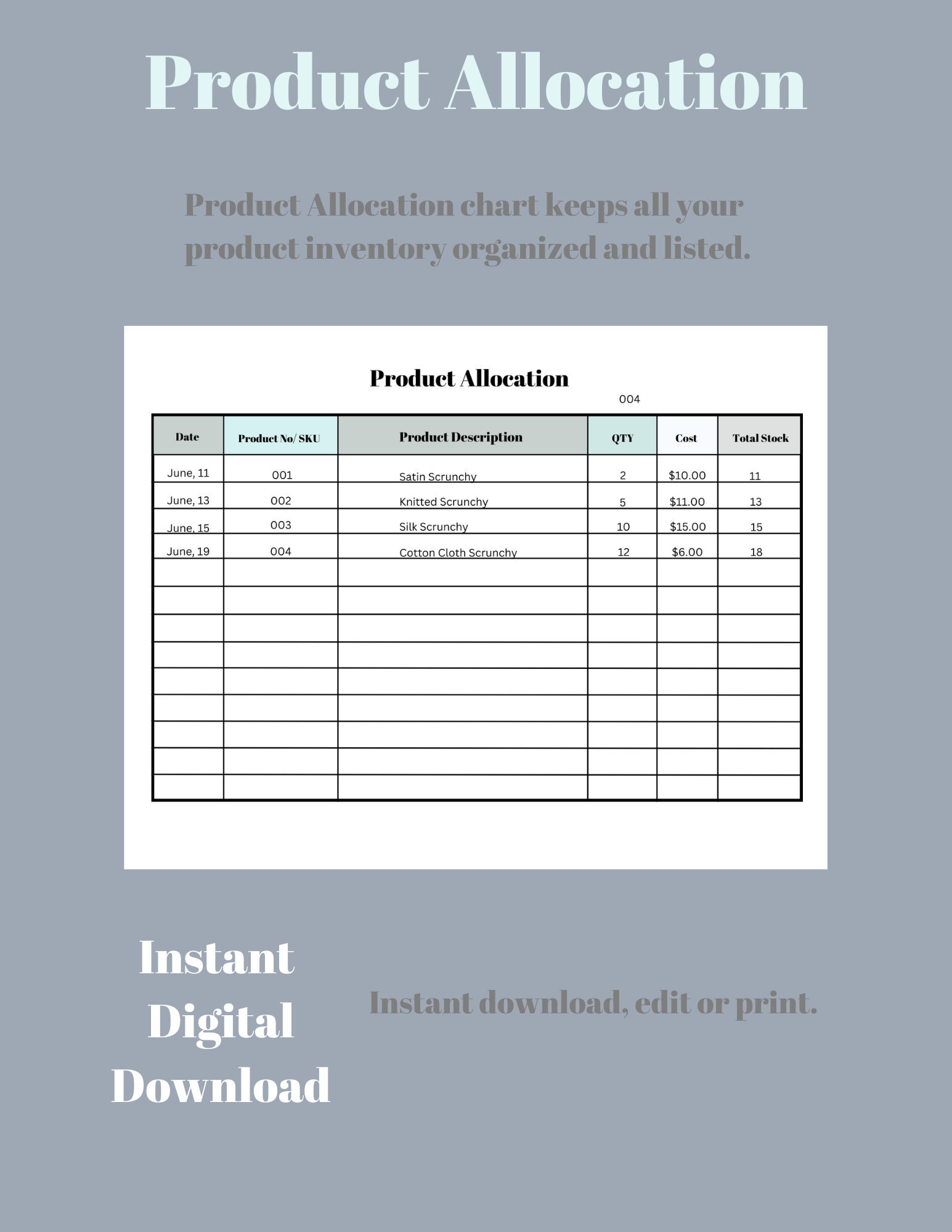 Business Product Allocation Chart Inventory List Organize List Simple ...